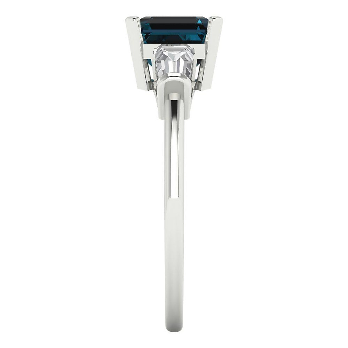 1.56ct SQ Emerald cut 3 stone Solitaire Royal Blue Topaz Wedding Bridal art deco Anniversary Ring 14k White Gold 9.25