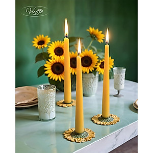 Viyffo 8 Inch Beeswax Taper Candles Set of 6, Natural Unscented Bee Wax Candle, Long Tall Tapered Candlesticks Wedding Home Decor Dinner