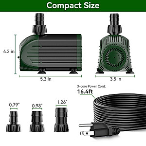 POPOSOAP Submersible Water Pump 880GPH(60W, 3000L/H), Fountain Pump with 8.5FT High Lift & 3 Nozzles, Ultra Quiet Aquarium Water Pump for Fish Tank, Outdoor, Pond, Waterfall, Hydroponics, Aquarium