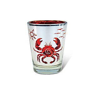 Puzzled Red & Silver Crab Shot Glass 1.7 Oz Quality Glassware for Bar Collection Novelty Liquor/Spirits Drinking Glass - Marine Life Beach Animal Nautical Theme