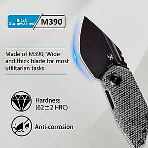 KANSEPT RIO Mini Pocket Folding Knives EDC Camping Folding Knife 1.56'' Black Stonewashed M390 Blade Pocket EDC Knife with Black Micarta Handle Everyday Carry K3044A3