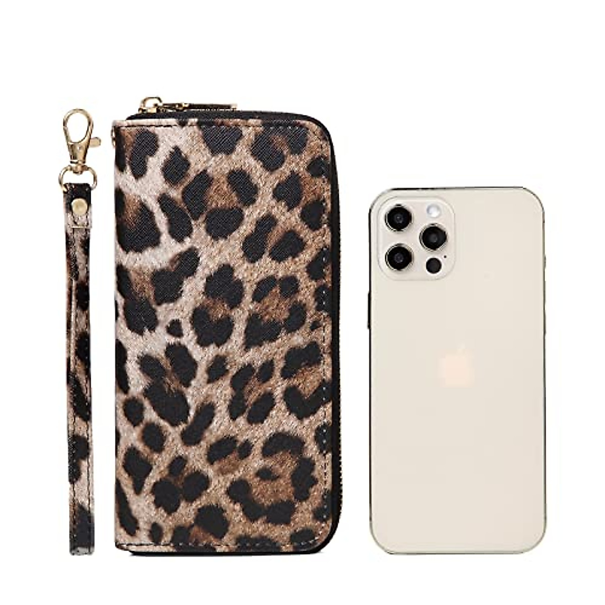 Foyinbet Leopard Print Wallets for Women Cheetah Animal Print Wallet and Purse Leather Zipper Closure Card Slots Brown