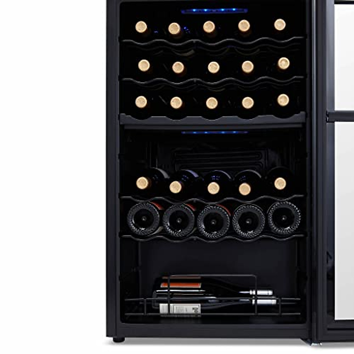 Luma Comfort Shadow Series Wine Cooler Refrigerator 33 Bottle Dual Temperature Zones, Freestanding Mirrored Wine Fridge with Double-Layer Tempered Glass Door & Compressor Cooling,Black