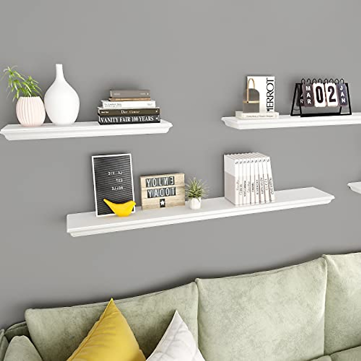 WELLAND 8" Deep Floating Shelves Wall Mounted Shelf (White, 48inch)