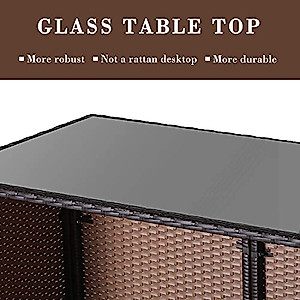 Oakmont Outdoor Bar Set 3-Piece Brown Wicker Patio Furniture - Glass Bar and Two Stools with Cushions for Patios, Backyards, Porch, Gardens or Poolside