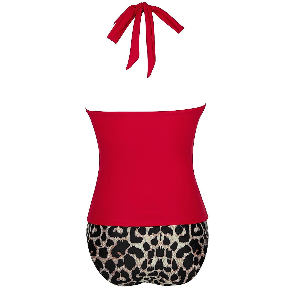 SUUKSESS Women Sexy Halter Tankini Bathing Suits Slimming Tummy Control High Waisted Swimsuits 2 Piece (Red Leopard, XL)