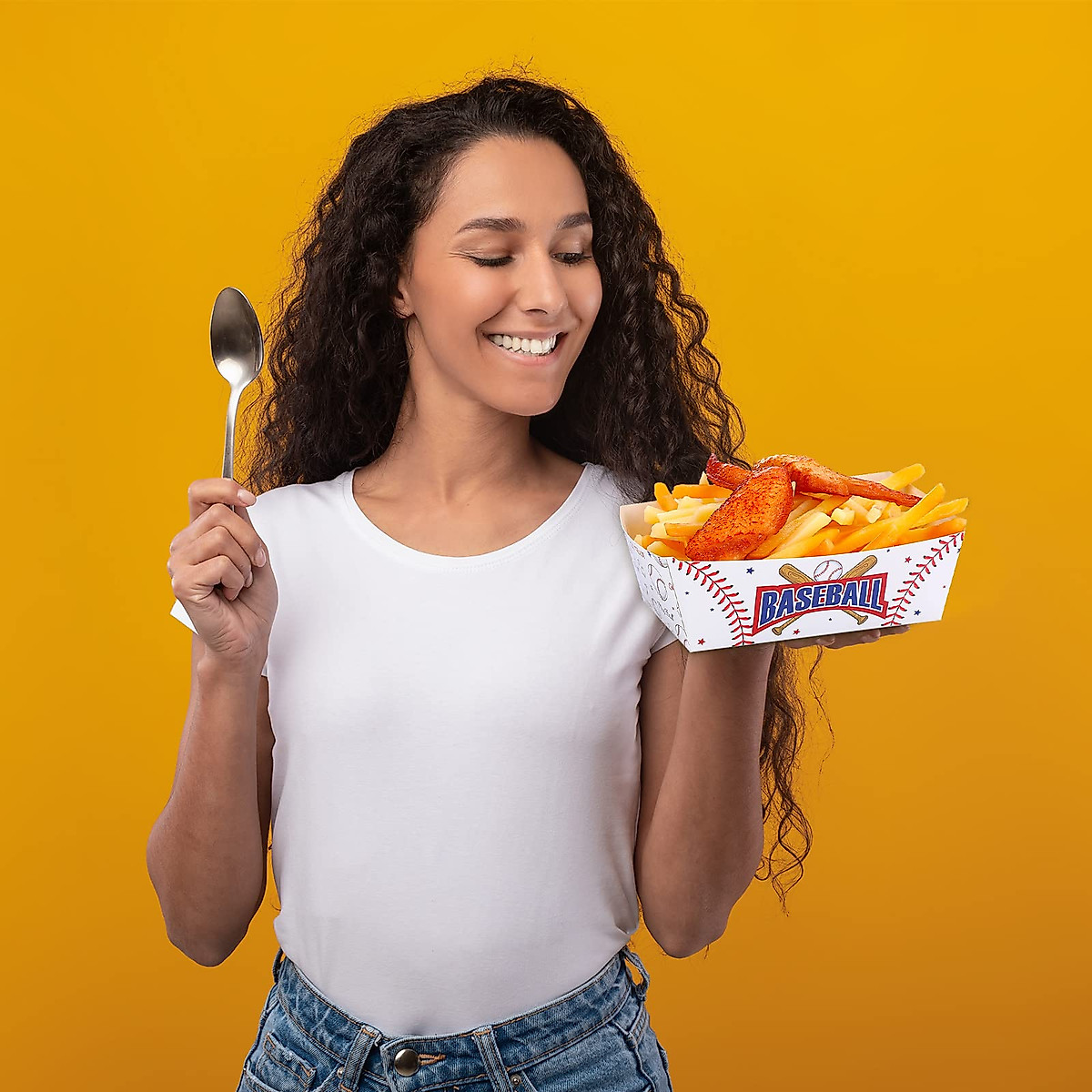 Junkin 100 Pcs 2 lb Football Baseball Paper Bowl Football Food Trays Football Birthday Decor for Party Supplies (Baseball Style)