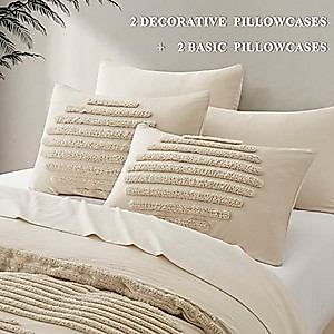 BEDAZZLED 5 Pieces Full/Queen Duvet Cover Set, Boho Bedding Sets for Modern Home, Tufted and Super Soft Comforter Covers, Beige