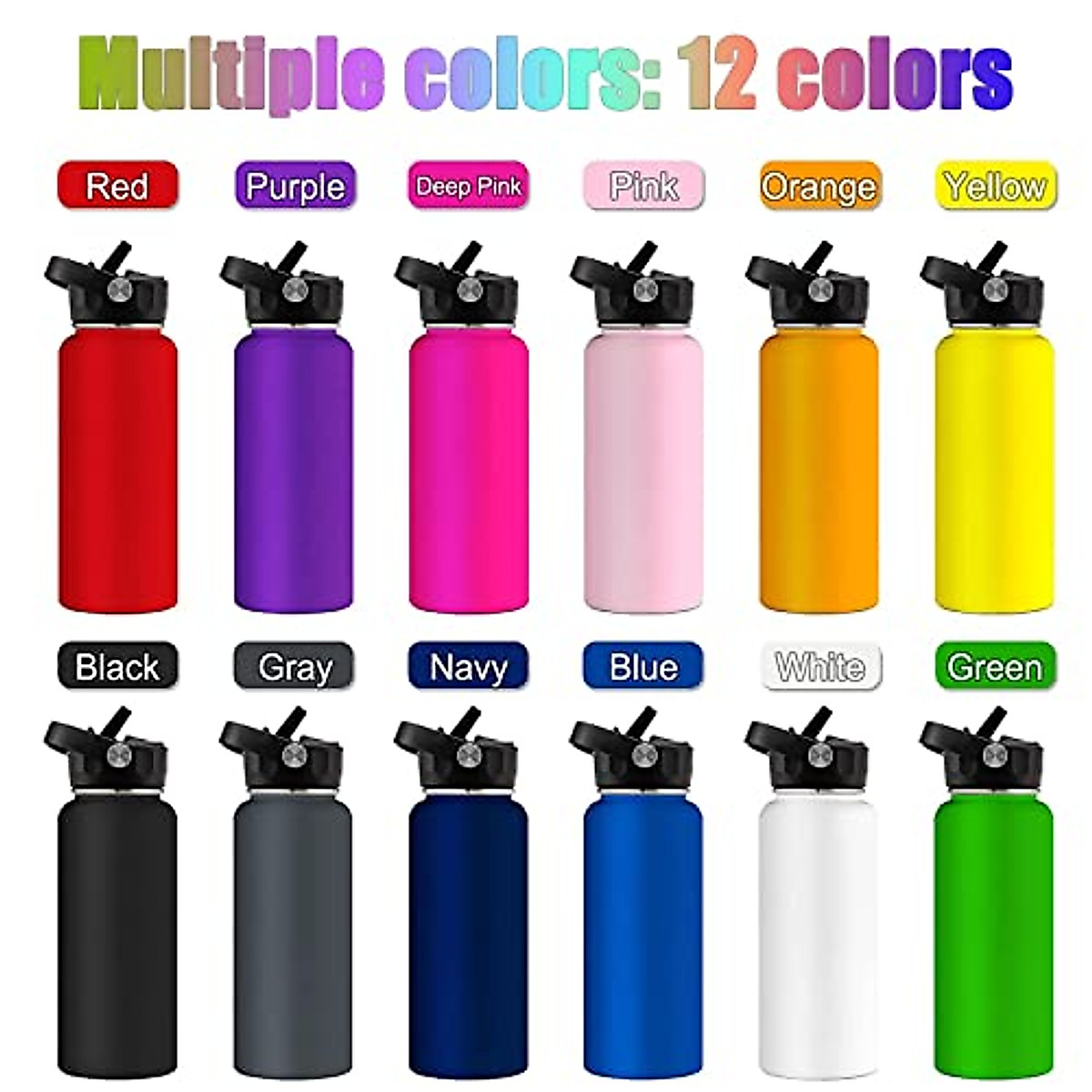 Personalized Water Bottles Custom with Straw Lid 24 oz Customized Insulated Water Bottles Stainless Steel Engraved Name for Girls Women Men Boys School Sports Gifts