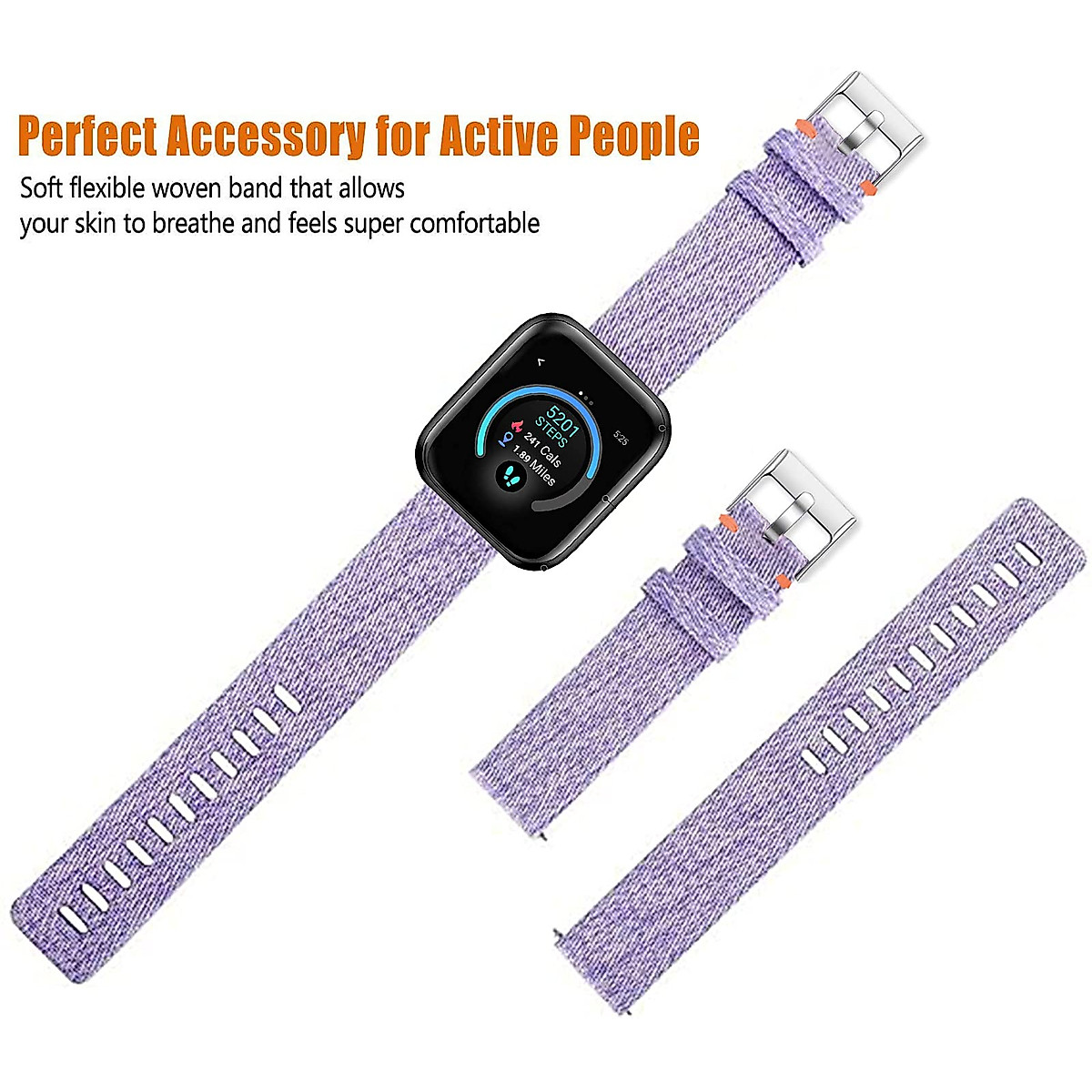 Lamshaw GT01 Smartwatch Band, Breathable Nylon Woven Fabric Replacement Accessory Strap Compatible for Dirrelo GT01 / LETSCOM GT01 1.55" / Hamile Smart Watch/Fitpolo GT01 Smartwatch (Purple)