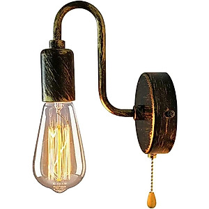 OJRG Retro Industrial Wall Lamp with Switch Indoor Adjustable Wall Lights Pull Cord Switch Vintage E27 Wall Sconces for Kitchen Island Study Reading Bedside Bedroom Wall Mounted Lamp