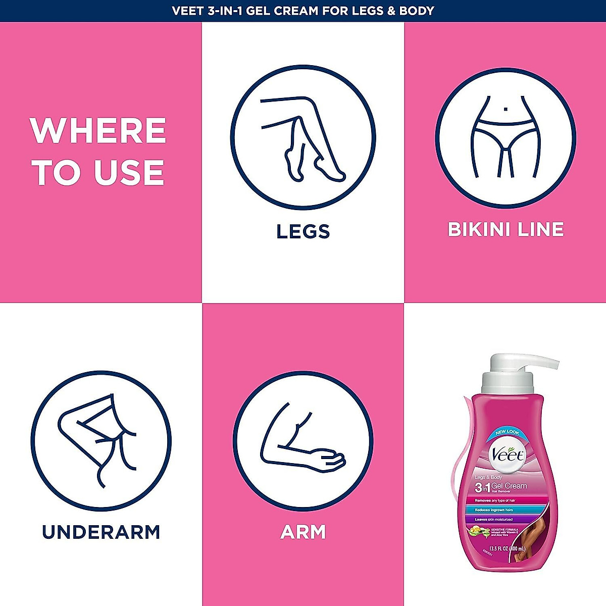 Veet Gel Hair Remover Cream with Essential Oils, 13.50 Ounce (Package May Vary)