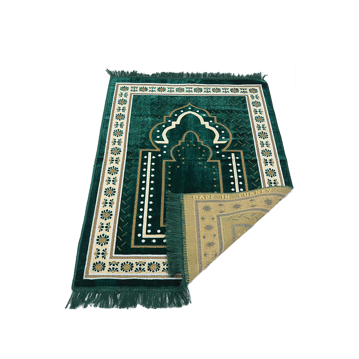 TB Islamic Prayer Rug Thick Soft Velvet Muslim Mat Unique Arabic Turkish African Embroidered Design Prayer Bead Daily Salah Prayer Meditation Ramadan Eid Gift for Women Men Kids (Green)