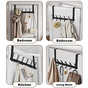 BWVWEU Behind Door Hooks,Door Back Hooks with Six Double Hooks for Living Room, Bathroom, Bedroom, Kitchen Hanging Clothes, Towels, Hats (Black 2 Pack)