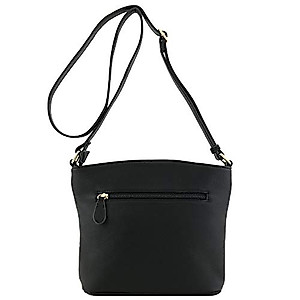FashionPuzzle Triple Zipper Pocket Medium Crossbody Bag (Black)