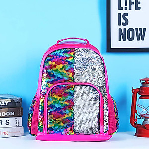 Sequin silly rainbow Backpack for girls kindergarten elementary School Backpack Kids Glitter Bookbag Mermaid Backpack sparkle reverse glitter backpack(Orchid)