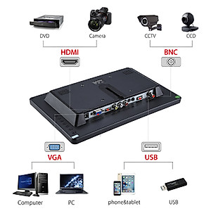 Eyoyo 12 inch HD 1920x1080 IPS LCD HDMI Monitor Screen Input Audio Video Display with BNC Cable for PC Computer Camera DVD Security CCTV DVR Home Office Surveillance