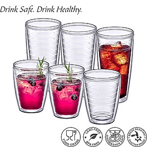 Amazing Abby - Alaska - 16-Ounce and 24-Ounce Insulated Plastic Tumblers (Set of 6), Double-Wall Plastic Drinking Glasses, All-Clear Reusable Plastic Cups, BPA-Free, Shatter-Proof, Dishwasher-Safe
