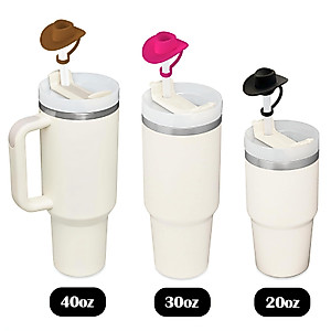 QUVIAE 3 Pack Cowboy Hat Straw Cover Cap for Stanley Cup 30&40 Oz 10mm Cowgirl Hat Silicone Straw Topper Protector Lid with Cute Funny Western Kids Accessories
