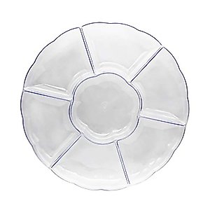 Party Essentials Hard Plastic Round Divided Serving Tray, 1-Count, 16", 7-Section, Clear
