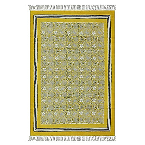 Casavani Indian Handmade Cotton Dhurrie Oriental Yellow & Beige Area Rug Boho Kilim Flat Weave Rug Indoor Hall Room Decor Carpet Throw Rugs for Bedroom Living Room Bathroom Balcony 4x10 Feet Runner