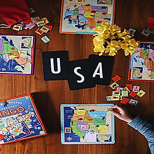eeBoo: United States Geography Bingo Game, for 2 to 6 Players, Includes 6 Game Cards, 84 Playing Cards, & Drawstring Bag, for Ages 5 and up