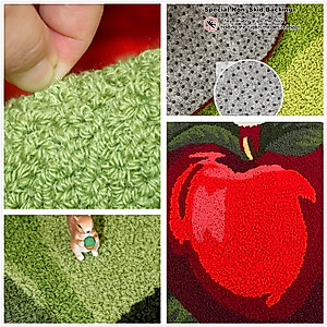 Apple Rug Fruit Shaped Mat Orchard Rug Red Hand Woven Carpet Bedroom Area Rug Non Slip Bathroom Rug Apple Orchard Home Decor Doormat Area Rugs Modern Area Rugs 17.7"x 31.49"