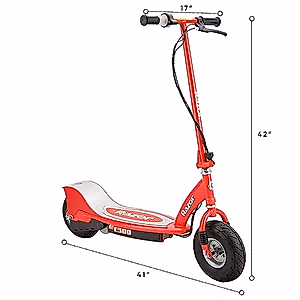 Razor E300 Durable Adult & Teen Ride-On 24V Motorized High-Torque Power Electric Scooter, Speeds up to 15 MPH with Brakes and 9" Pneumatic Tires, Red