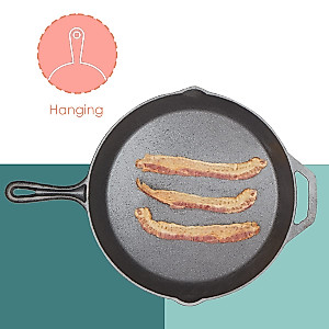 Home Basics 12" Cast Iron Skillet (Black) Frying Pan For Pancakes, Meat, and Fish | Large Skillet For Stovetop and Campfire | Nonstick With Pour Spouts
