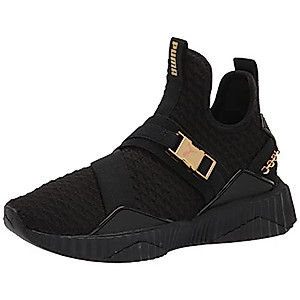 PUMA Women's DEFY MID Sneaker, Puma Black-Gold, 8