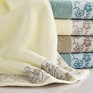 Pidada Hand Towels Set of 2 Wisteria Floral Pattern Soft Absorbent Decorative Cotton Towel for Bathroom 13.4 x 29.1 Inch (Light Yellow)