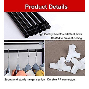 UDEAR Portable Closet Large Wardrobe Closet Clothes Organizer with 6 Storage Shelves, 4 Hanging Sections 4 Side Pockets,Black