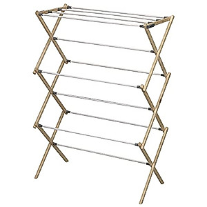 Household Essentials X-Frame Clothes Drying Rack, Stabile Wood Frame with Slanted Feet, Smooth Vinyl Wrapped Rods, 23.8 Feet of Hanging Space, Ready to Assemble, Flat Top, Natural