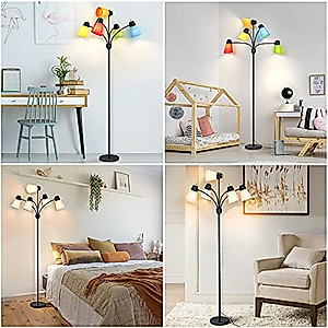 FOLKSMATE LED Floor Lamp, Medusa Multi Head Modern Tall Standing Lamps, Rustic Adjustable Gooseneck Reading Floor Light for Living Room, Bedroom, Kids Room, 5 White & 5 Colored Lamp Shades, Black