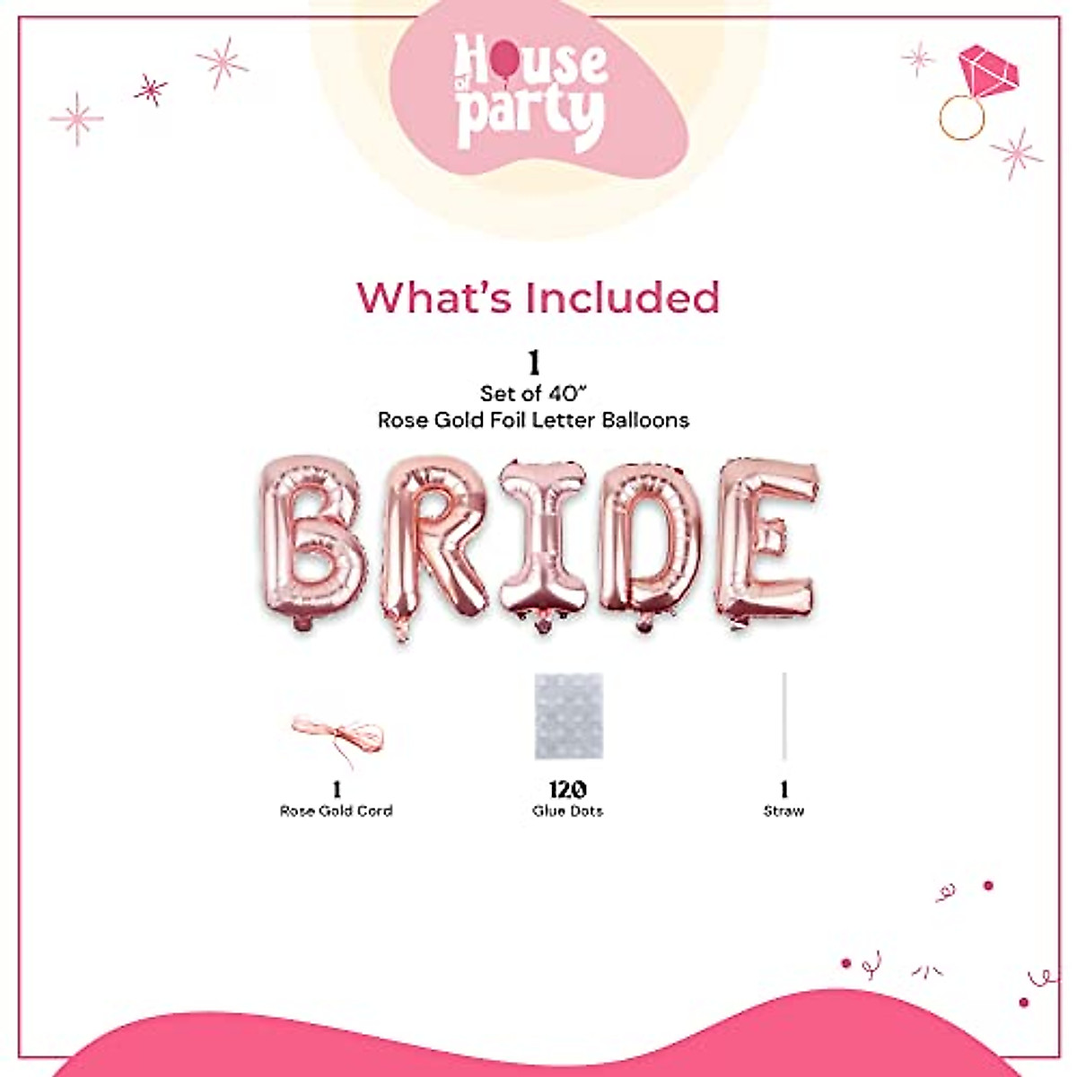 Wedding foil balloons sayings 16 inches (BRIDE (40 INCHES) ROSE GOLD)