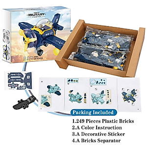 BRICK STORY Plane Building Set 249 Pieces Propeller Plane Building Toys City Airplane Fighter Jet Model Plane Set Construction STEM Toys Gift for Kids Boys Age 6-12 and Up