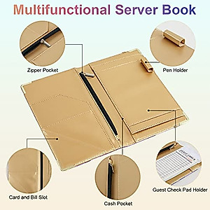 Waitress Book, Server Books for Waitress with Zipper Pocket Cute Serving Waiter Book for Waitress Notepad with Money Pocket and Zipper