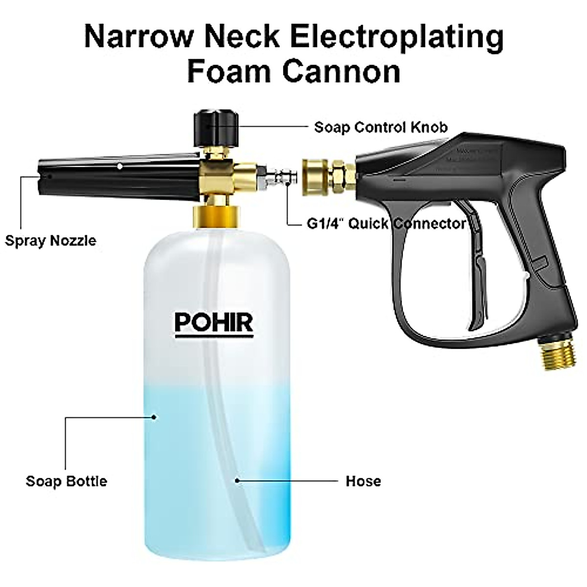 Pressure Washer Foam Gun Kit - Car Wash Short Wand with 1/4" Quick Connector, 3400 PSI Short Gun Foam Cannon + Microfiber Applicator & Sponge Mitts for Easy Cleaning 1 Liter