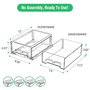 DAMYNUO 2 Pack Refrigerator Drawers - Fridge Organizer Bins Stackable Storage Drawers, Clear Refrigerator Organizing Containers Pull Out Drawer for Fruit, Vegetable Storage and Keep Fresh