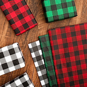 Whaline 120 Sheets Christmas Tissue Paper Buffalo Plaid Wrapping Paper Red Green White Black Gift Wrapping Paper Rustic Art Paper Crafts for Home DIY Gift Bags New Year Decor, 14 x 20inch