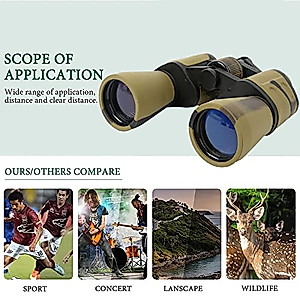 Binoculars for Adults 20x50 High Power Military Binoculars for Adults and Kids with Low Light Night Vision,Compact Waterproof Bird Watching Travel Hunting Stargazing BAK-4 Prism FMC Lens(Brown-1