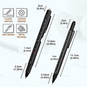 Tools for Men,Cool Gadgets,2 Pack 9 in 1 Multitool Pen Set with LED Light, Touchscreen Stylus, Ruler, Level, Bottle Opener,Flathead, and Ballpoint Pen(Black）