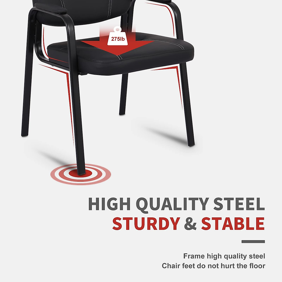 CLATINA Reception Chair with Sled Base and Bonded Leather Padded Armrests, Modern Style Guest Chair for Office Meeting Waiting Room Conference Desk, Brown (1 Pack)