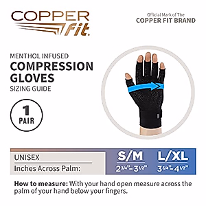 Copper Fit ICE Compression Gloves Infused with Menthol, Black, Large/X-Large