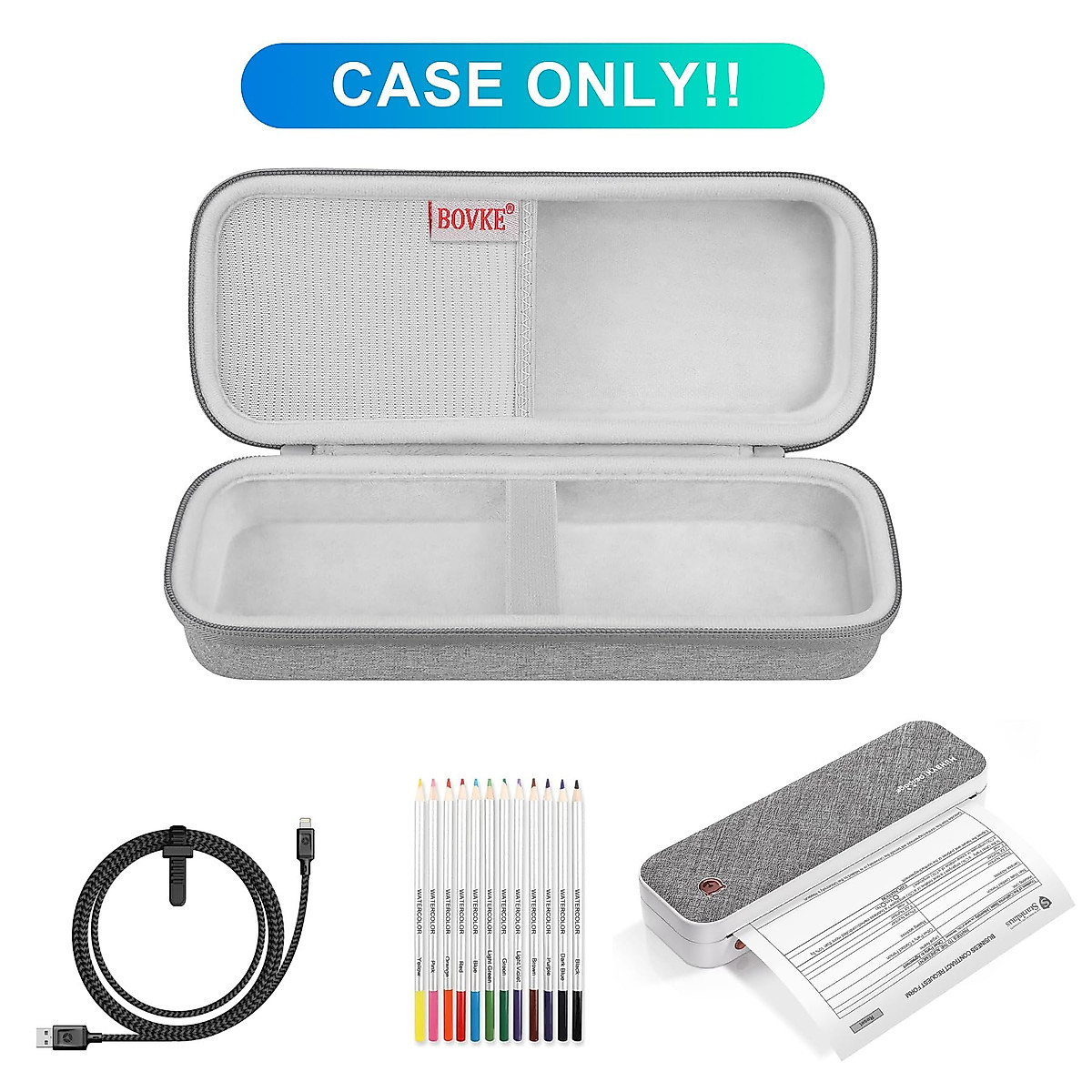 BOVKE Carrying Case Compatible with MUNBYN Portable Printer Wireless for Travel ITP01 Mobile Inkless Printer/for JADENS Wireless Portable Printer, Mesh Pocket for Thermal Papers, Cables, Grey