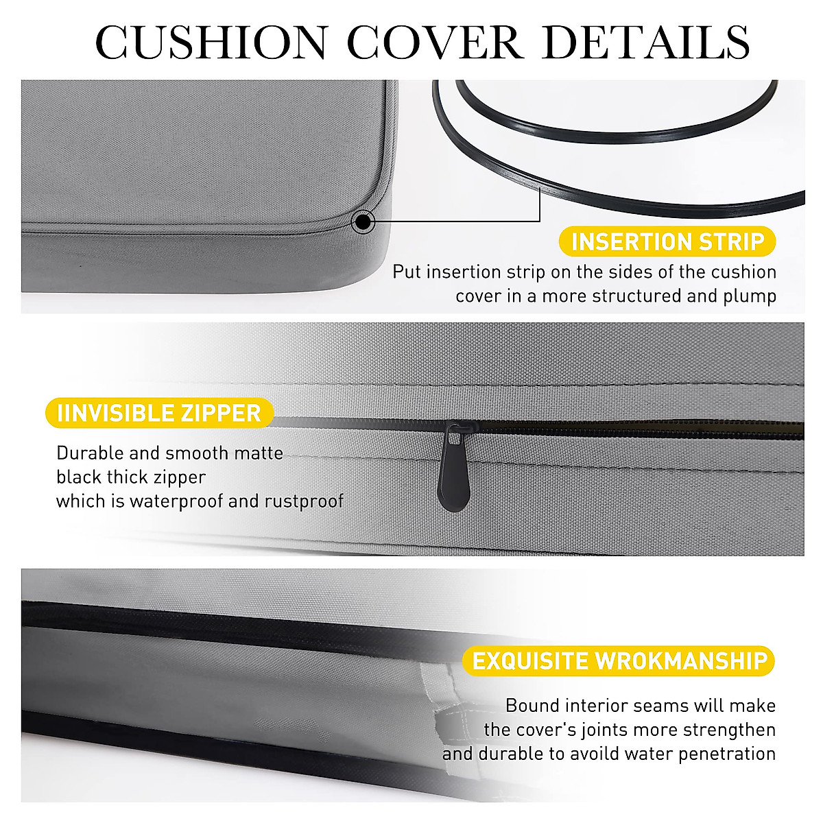 NICETOWN 2 Pack 22 x 20 x 4 inch Patio Chair Cushion Covers for Outdoor Furniture, Fade Safe Long Lasting Patio Furniture Cushion Covers Replacement for Indoor Outdoor with 4 Buckle Straps, Grey