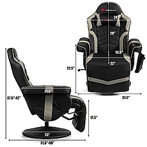 Goplus Massage Gaming Chair, Racing Style Gaming Recliner w/Adjustable Backrest and Footrest, Ergonomic High Back PU Leather Computer Office Chair Swivel Game Chair w/Cup Holder and Side Pouch