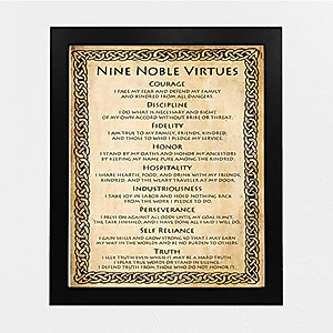 "9 Noble Virtues & Affirmations-Courage-Discipline-Honor"-Wall Art-8 x 10" Print Wall Decor-Ready to Frame. Parchment Print for Home-Office Decor. Timeless Truths To Teach -w/Endless Knot Design.