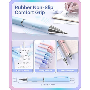 Four Candies Pastel Mechanical Pencil Set - 3PCS 0.5mm Mechanical Pencils with 240PCS HB Lead Refills, 3PCS Erasers and 9PCS Eraser Refills, Cute Colored Mechanical Pencils for Drawing & Writing