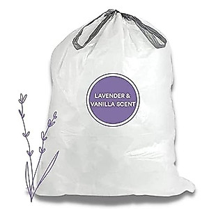 Plasticplace White Drawstring Lavender and Soft Vanilla Scented Garbage Can Liners │Code J Compatible (200 Count) │ 10-10.5 Gallon / 38-40 Liter │ 21" x 28